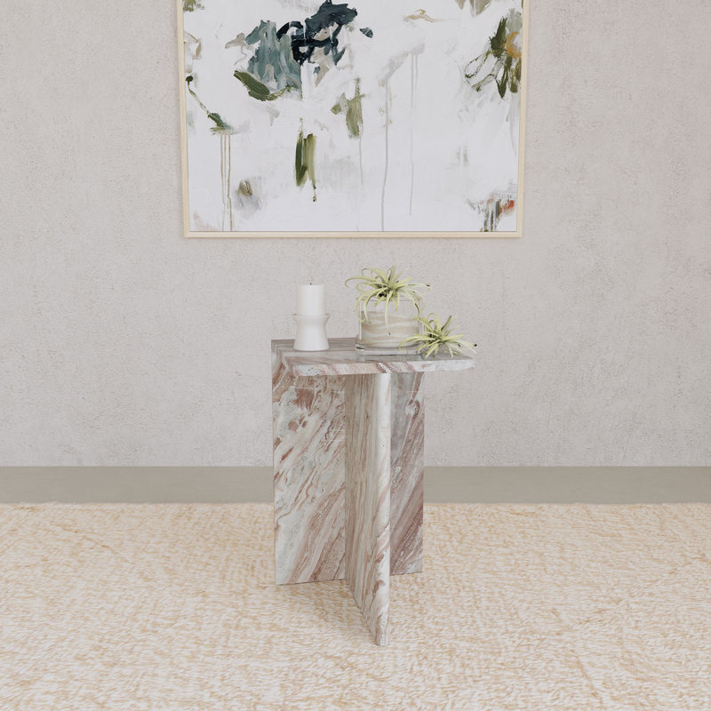 Ivy Bronx Hendrix Genuine Marble Accent Side Table Grey | Wayfair